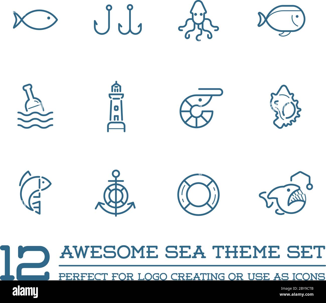 Set of Vector Sea Food Elements and Sea Signs Illustration can be used ...