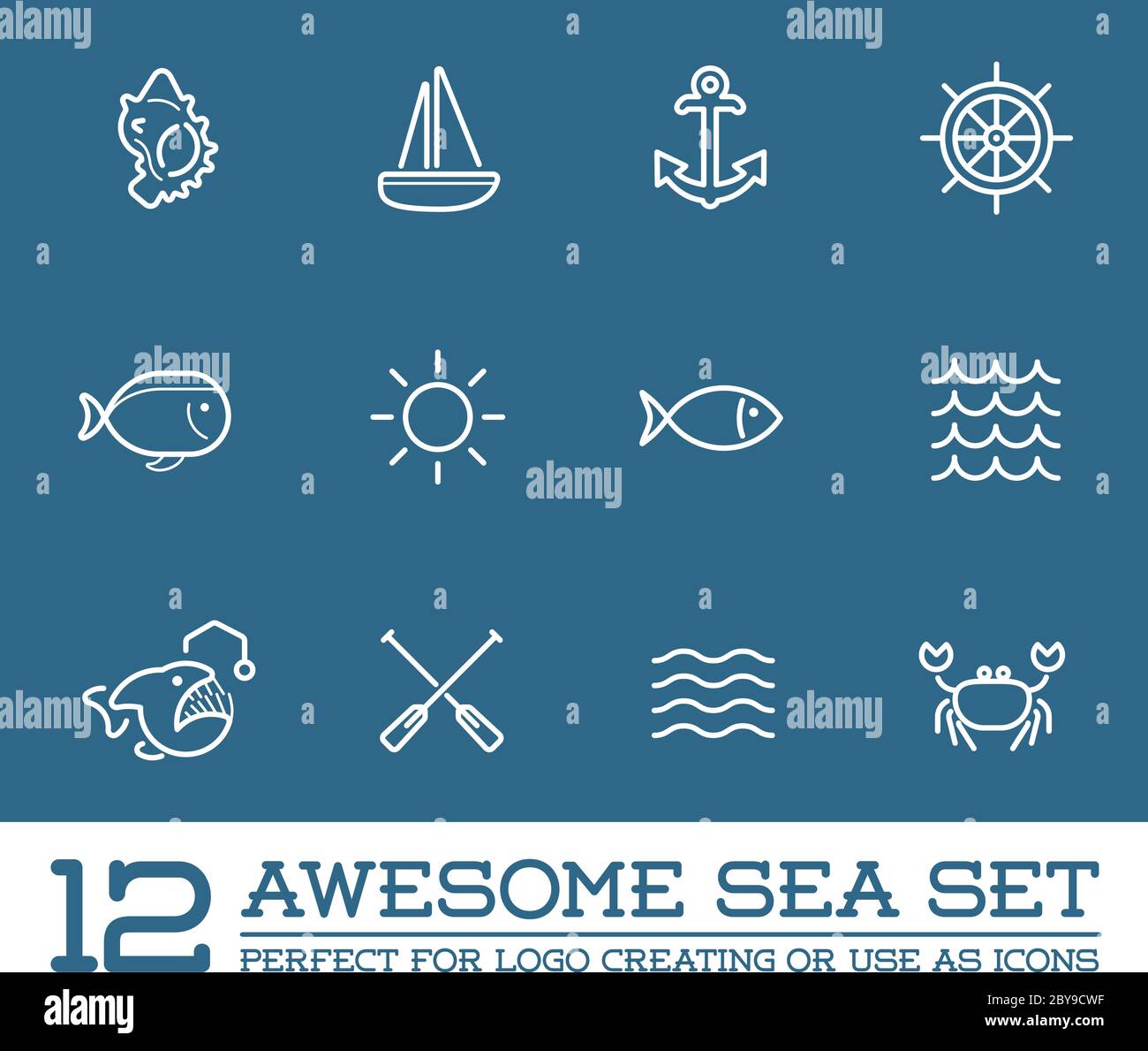 Set of Vector Sea Food Elements and Sea Signs Illustration can be used ...