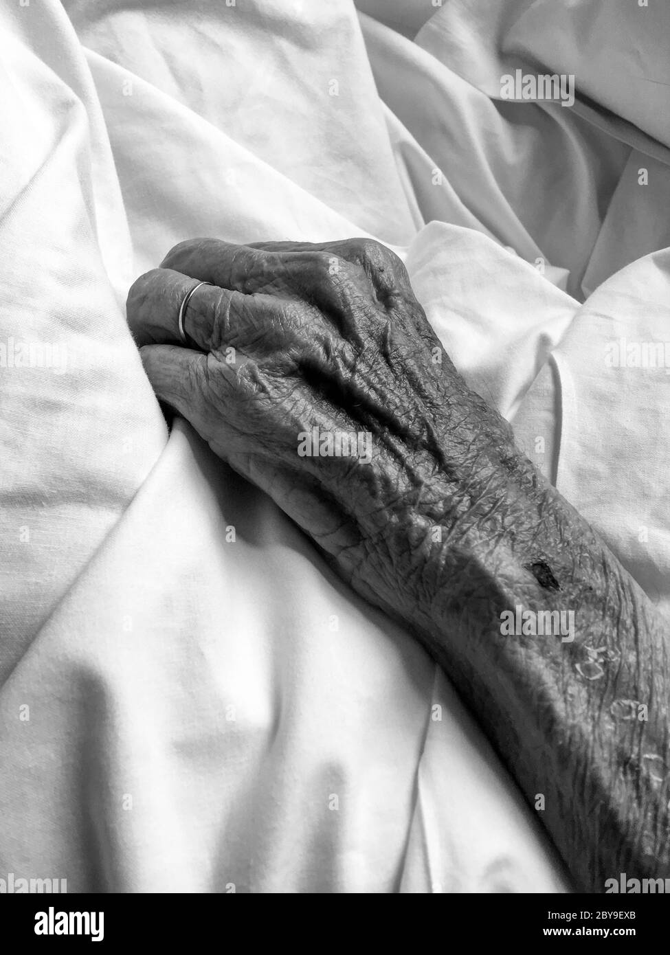 Wrinkled hand of a 92 years old man, Hospital room, Lyon, France Stock ...