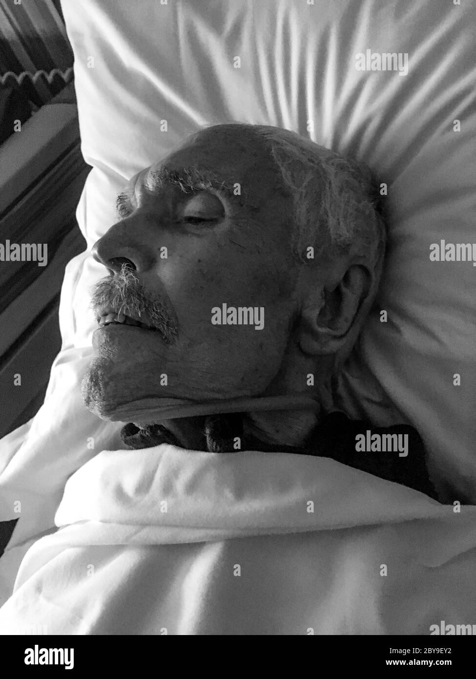 B&W view of a 92 years Old man laying in a coffin, Lyon, France Stock ...