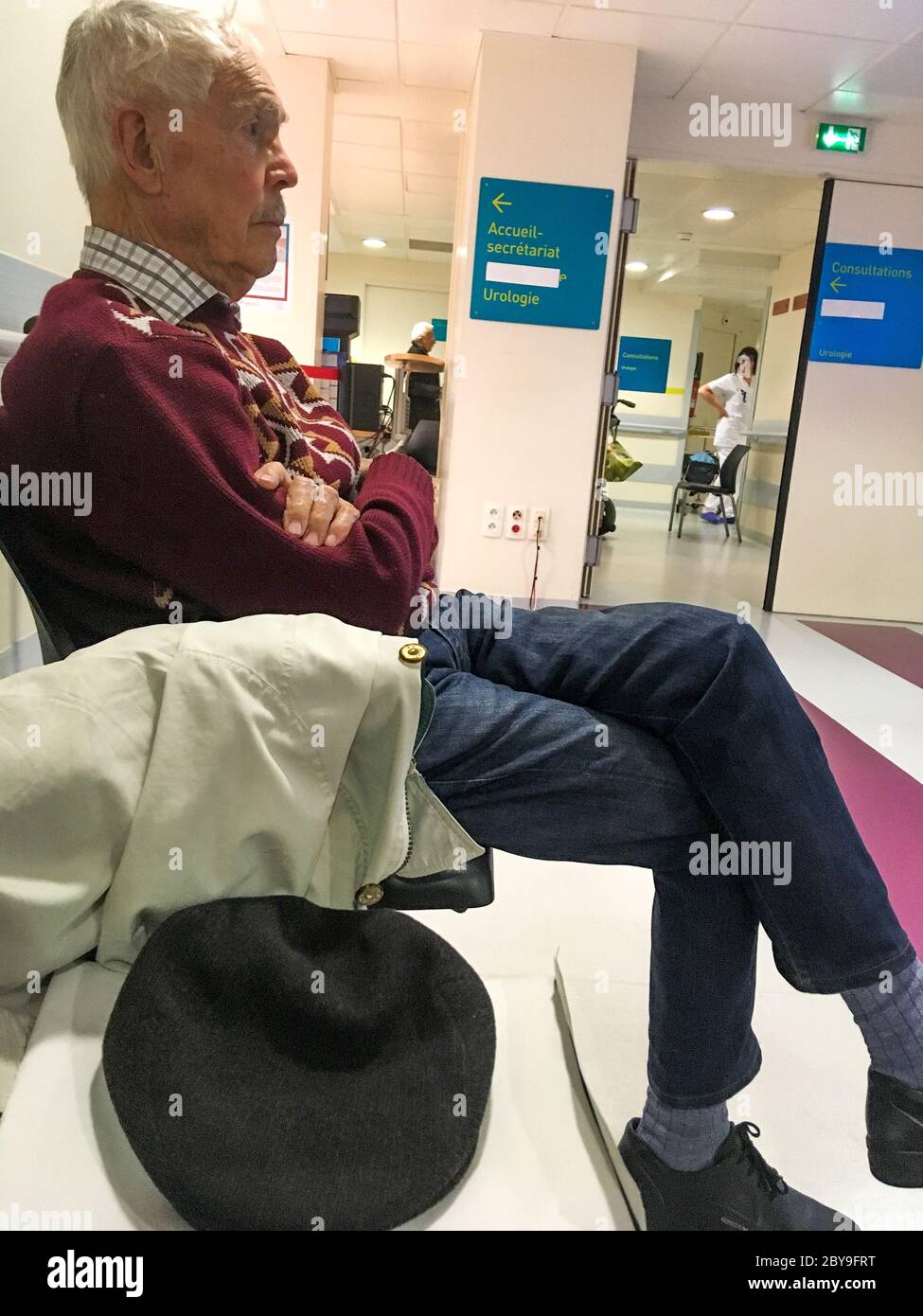 90 Years old man in an hospital waiting room, Lyon, France Stock Photo ...