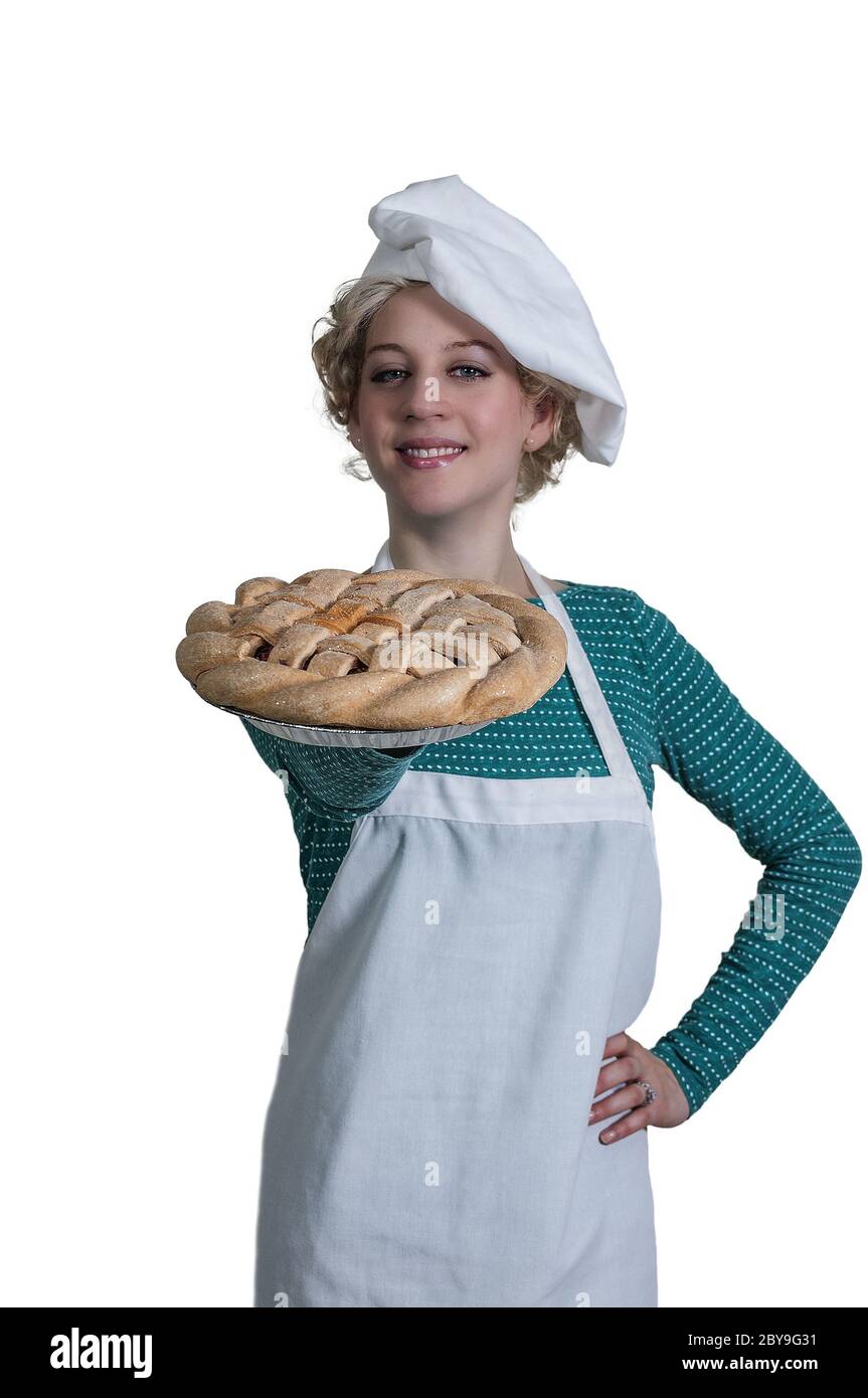 Woman Chef with Pie Stock Photo - Alamy
