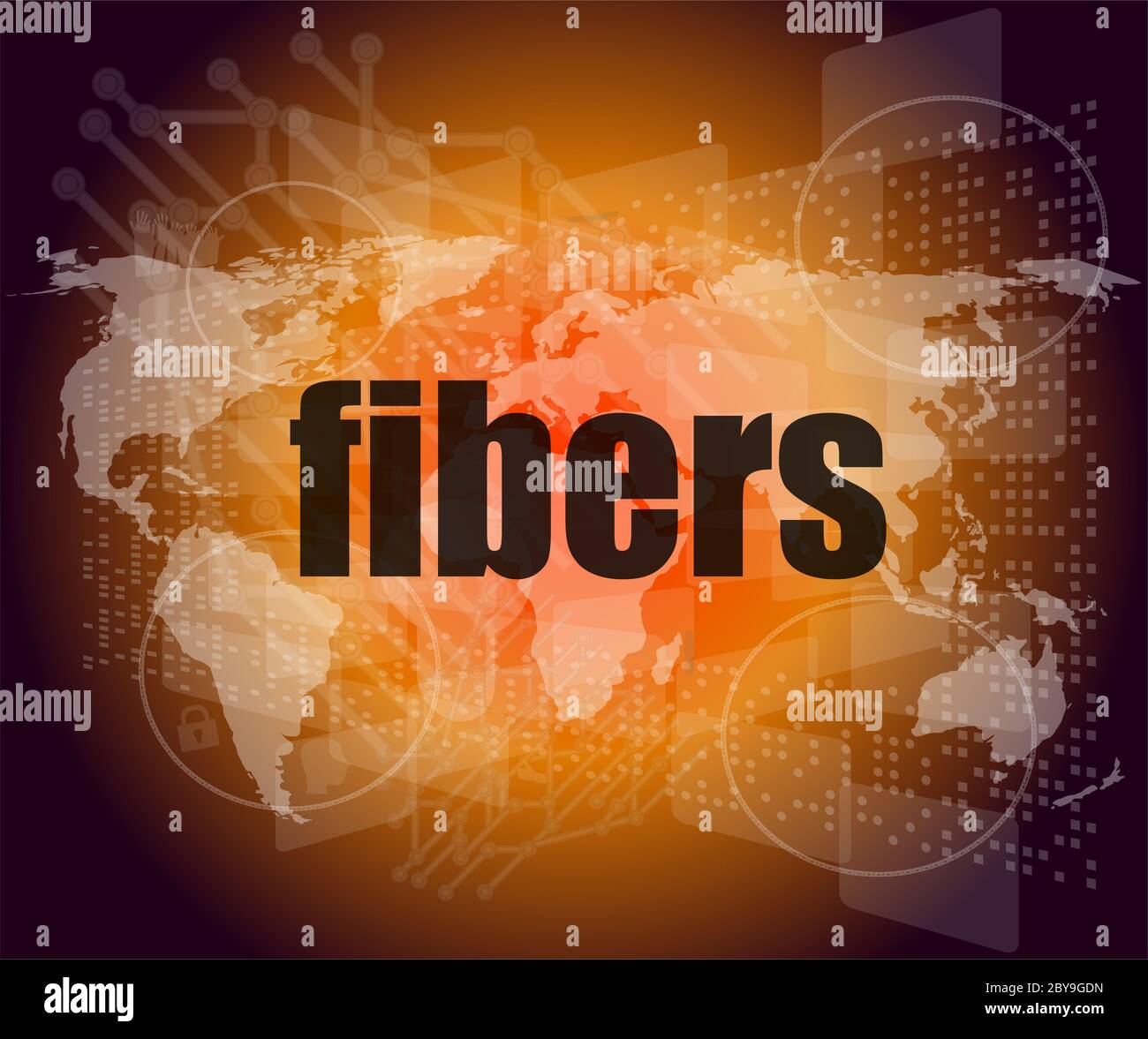 fibers word on digital screen, mission control interface hi technology ...