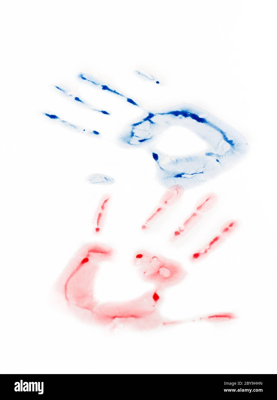 Blue and red hand-print shape over white background Stock Photo - Alamy