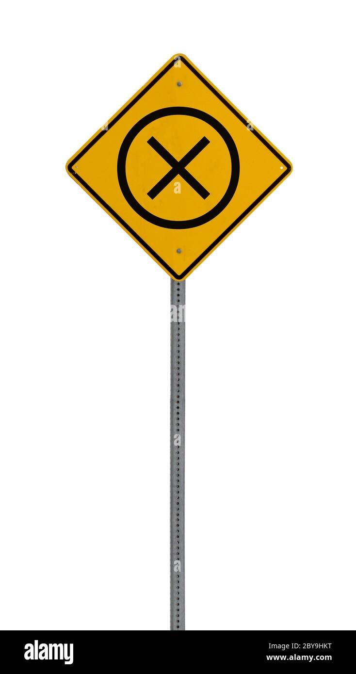 Isolated Yellow driving warning sign x circle Stock Photo - Alamy