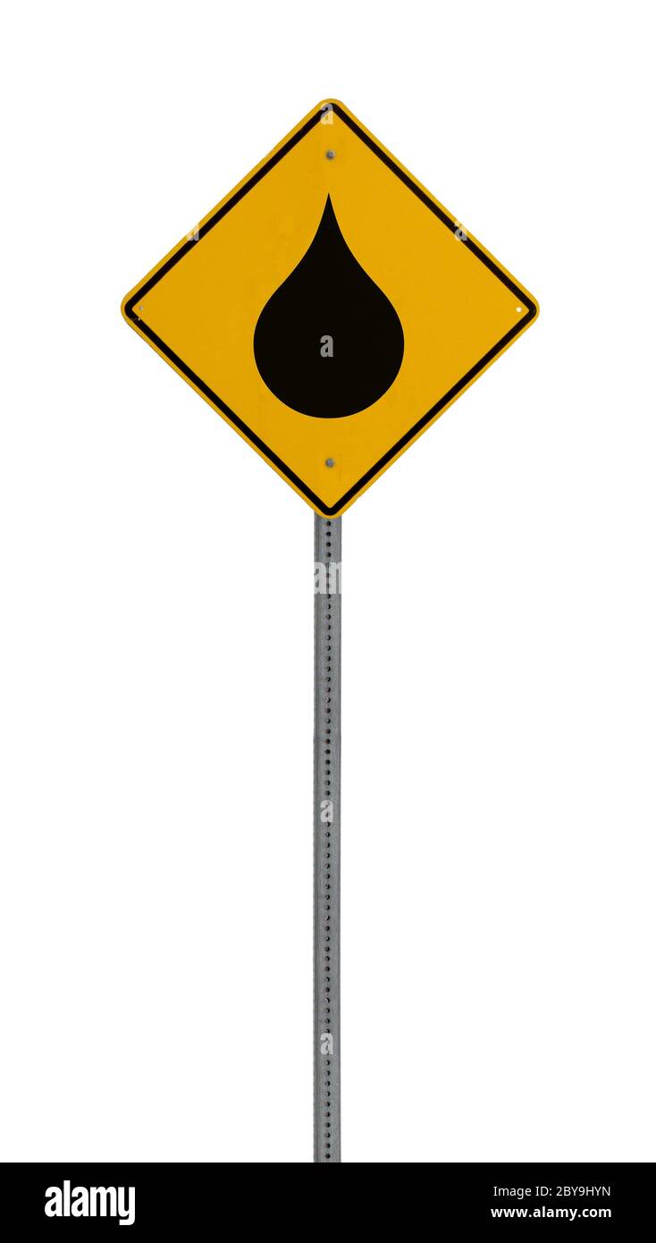 Isolated Yellow driving warning sign water drop Stock Photo - Alamy