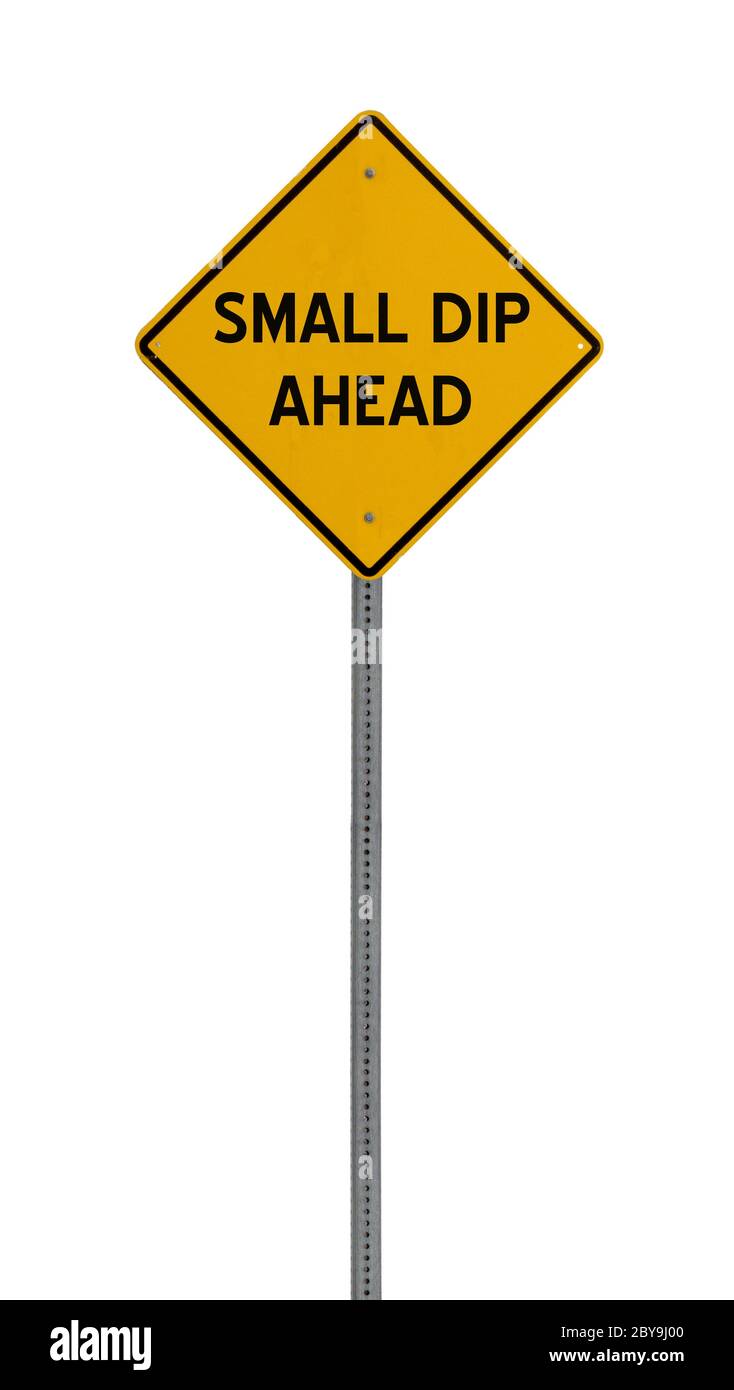 Isolated Yellow driving warning sign small dip Stock Photo - Alamy