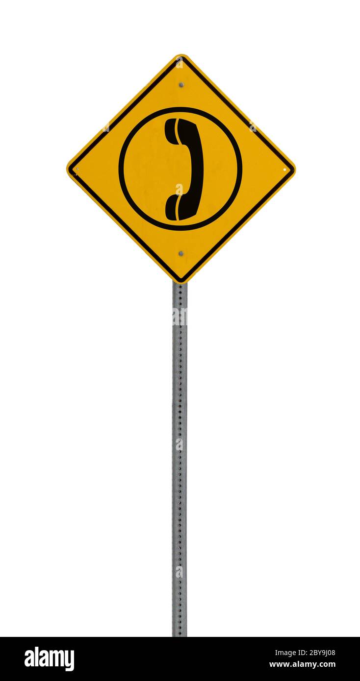 Isolated Yellow driving warning sign phone Stock Photo - Alamy