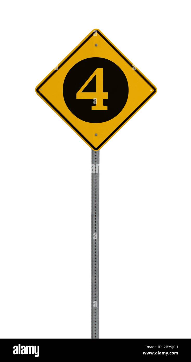Isolated Yellow driving warning sign four Stock Photo - Alamy