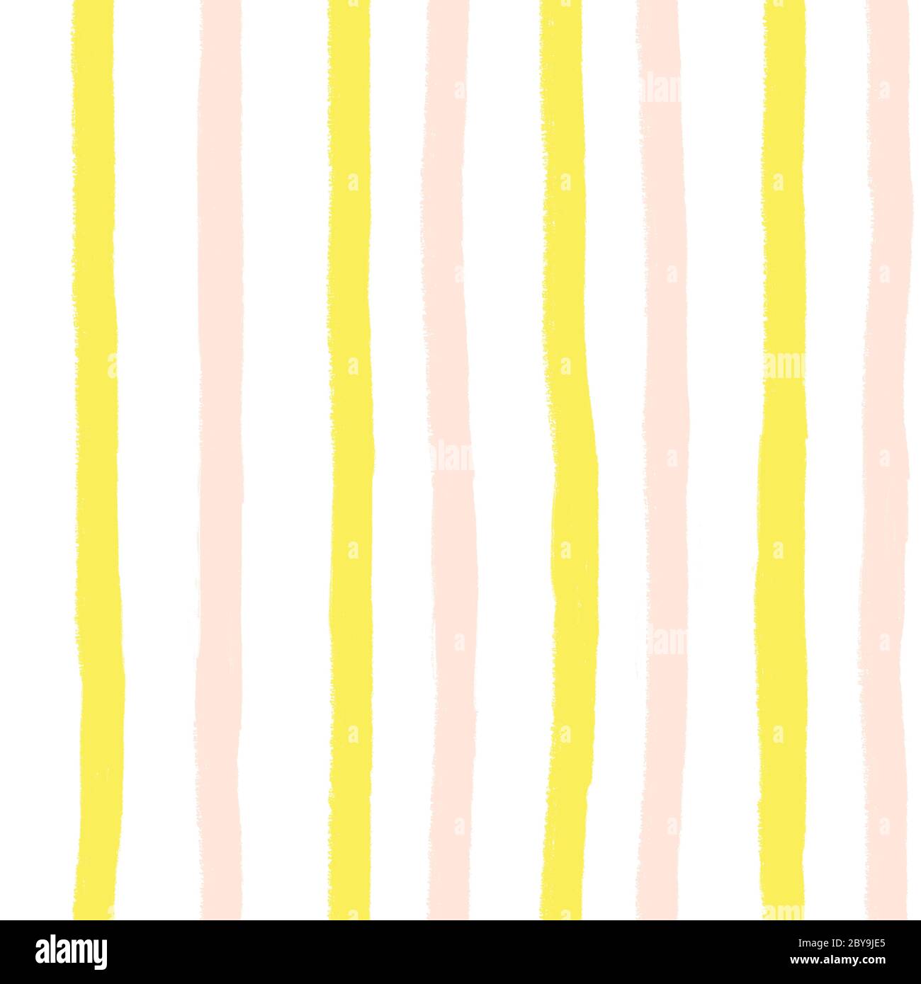 Vertical pink and yellow hand drawn painterly stripes on white seamless ...