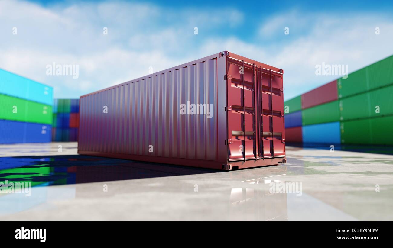 Container depot, wharehouse, seaport. Aeril view. Cargo containers ...