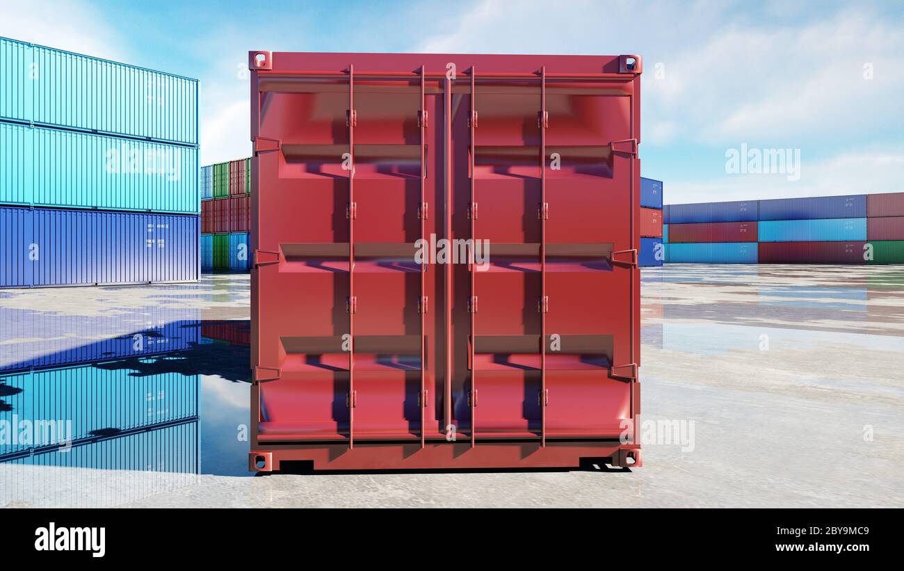 Container depot, wharehouse, seaport. Aeril view. Cargo containers ...