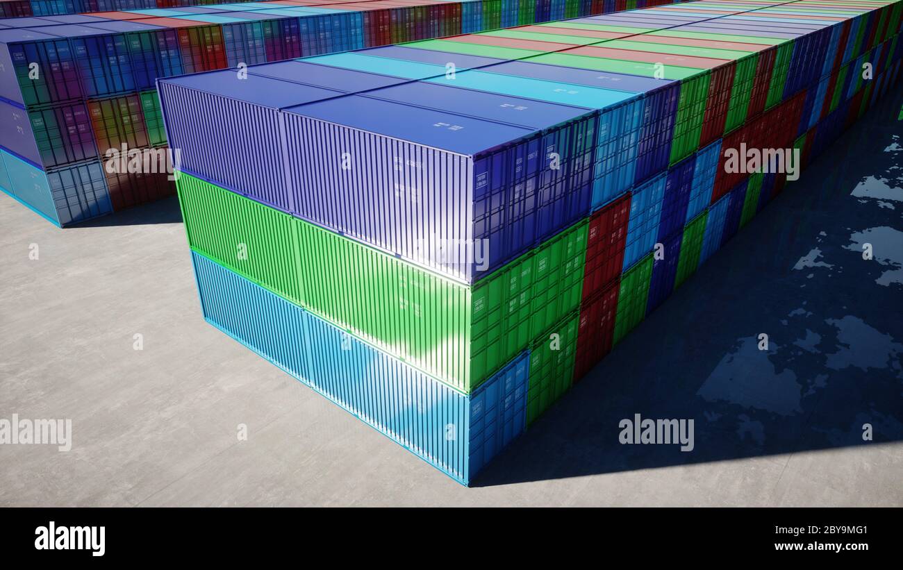 Container depot, wharehouse, seaport. Aeril view. Cargo containers ...