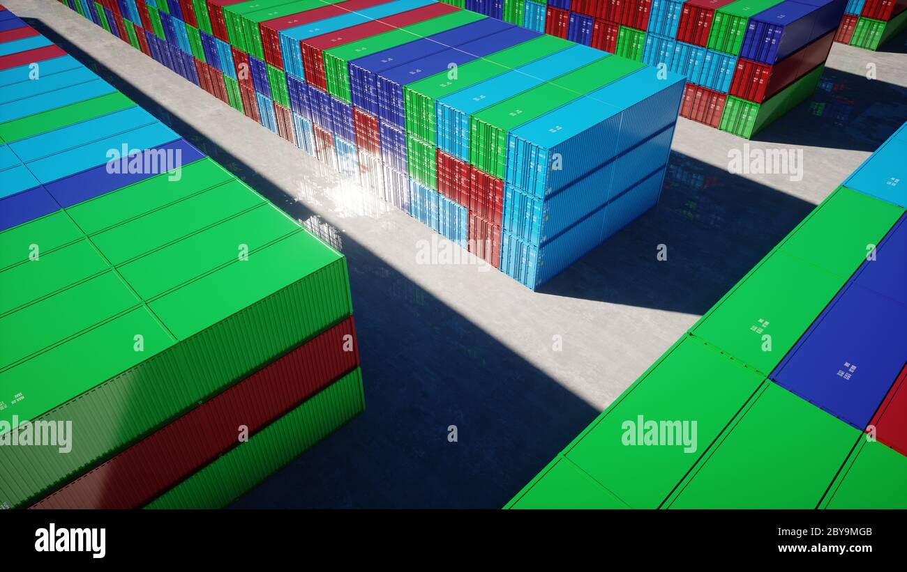 Container depot, wharehouse, seaport. Aeril view. Cargo containers ...