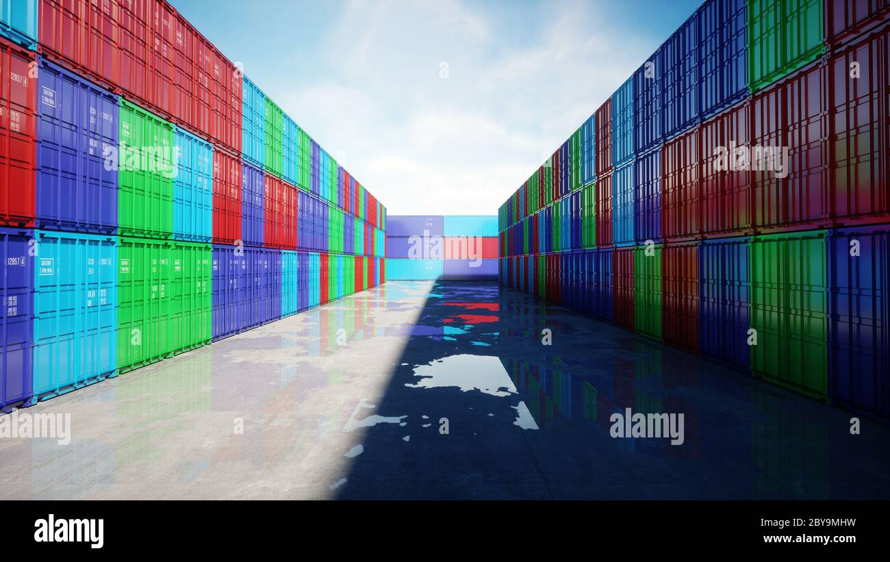 Container depot, wharehouse, seaport. Aeril view. Cargo containers ...