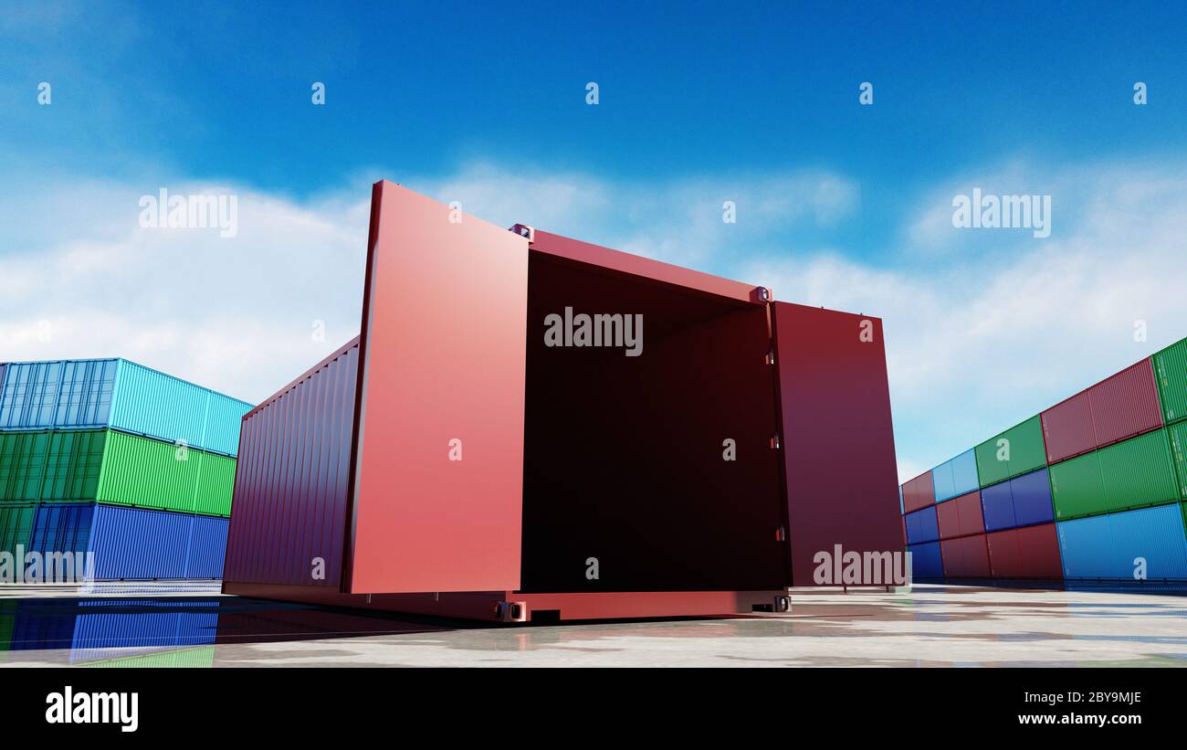 Container depot, wharehouse, seaport. Aeril view. Cargo containers ...