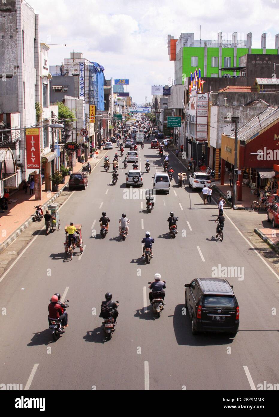Bandung center busy traffic street, Java island, close to Jakarta, Indonesia busy street in ...