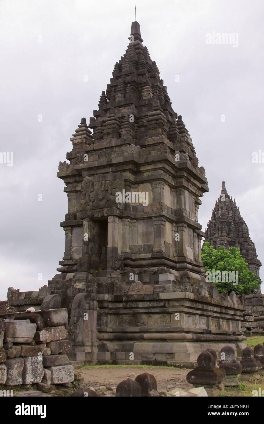 Tower detail at famous Prambanan hindu temple, Yogyakarta, Java, Indonesia. Candi Prambanan ...