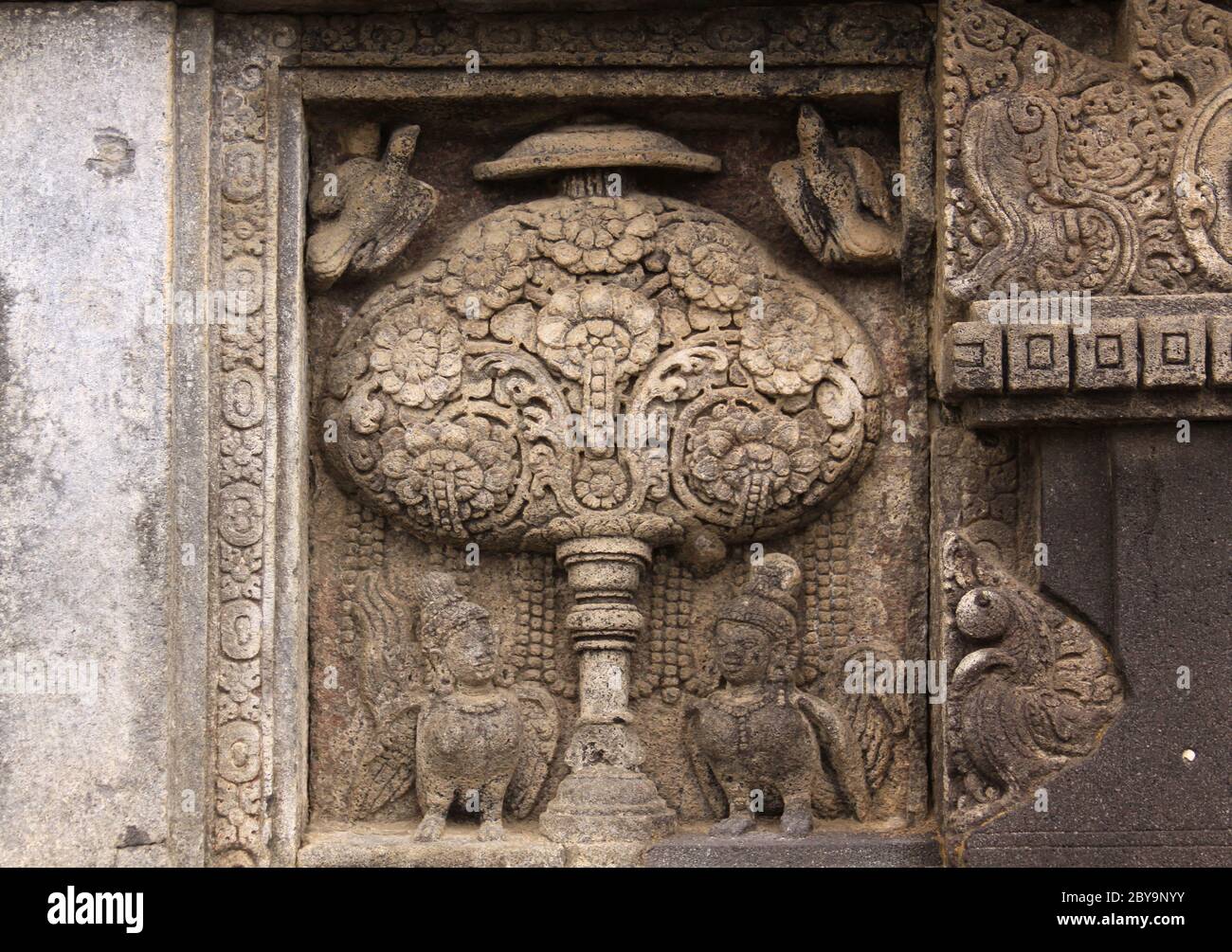 Stone carved motif detail at famous Prambanan hindu temple, Yogyakarta ...