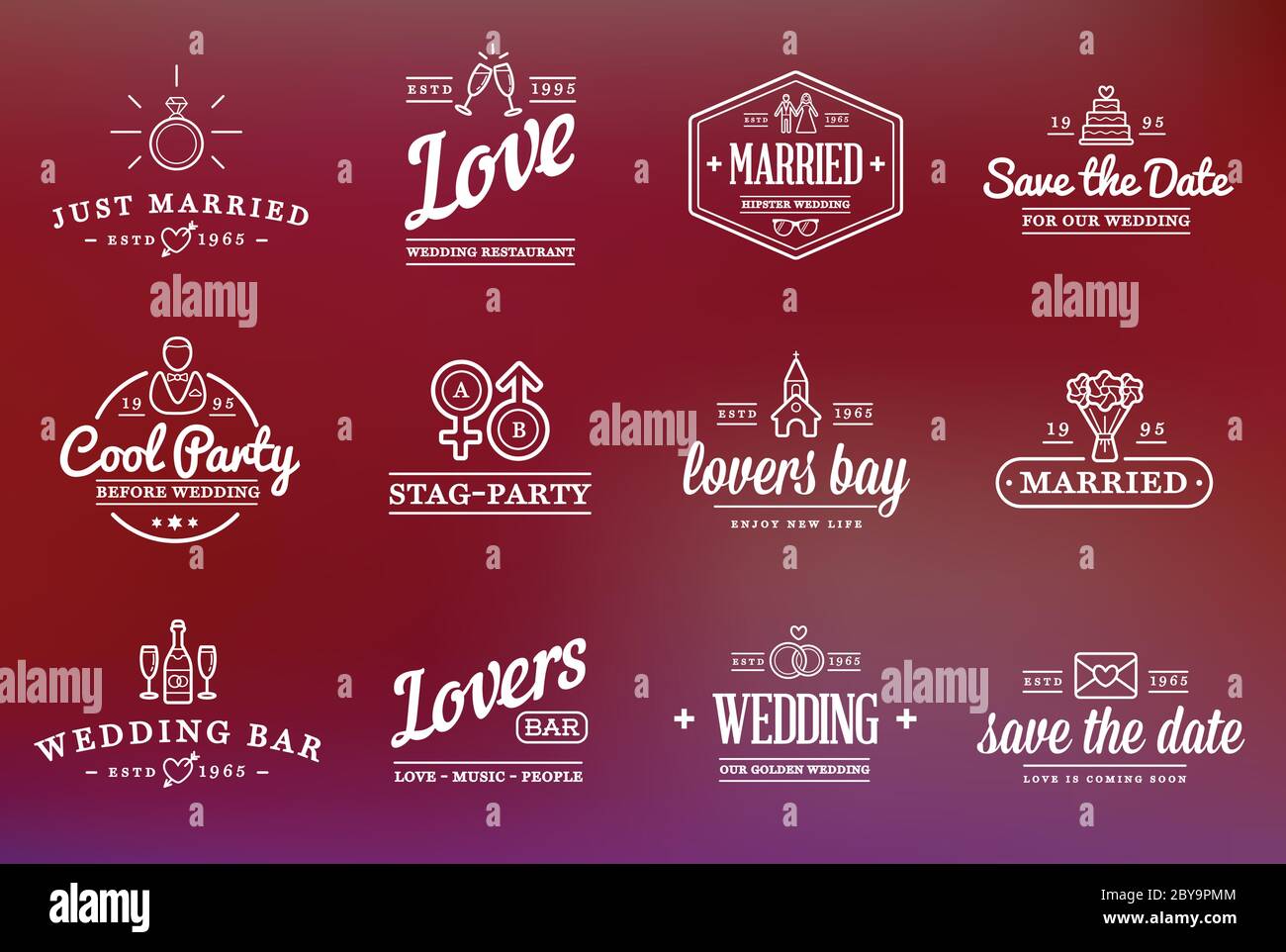 Set of Vector Wedding Love Elements Merry Me Illustration can be used ...