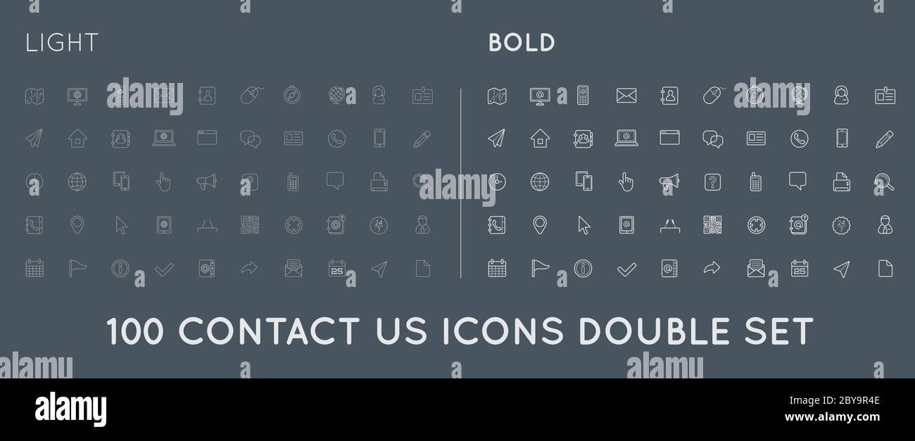 Set of Thin and Bold Contact us Service Elements and Assistance Support ...
