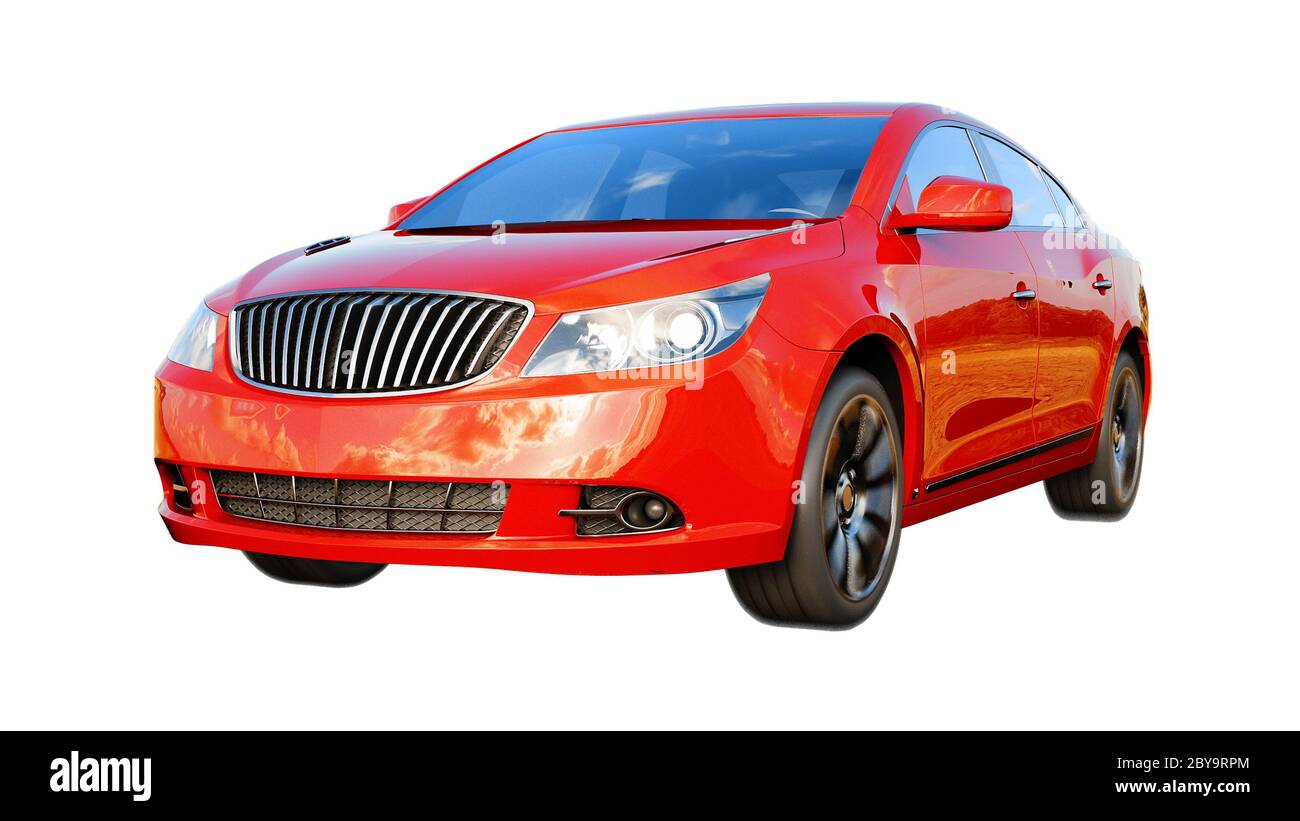 Luxury red car on white isolate. 3d rendering Stock Photo - Alamy