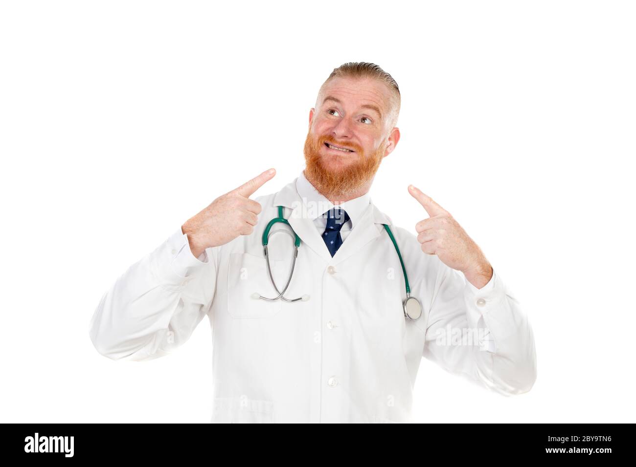 Redhead doctor with a medical gown isolated on a white background Stock ...