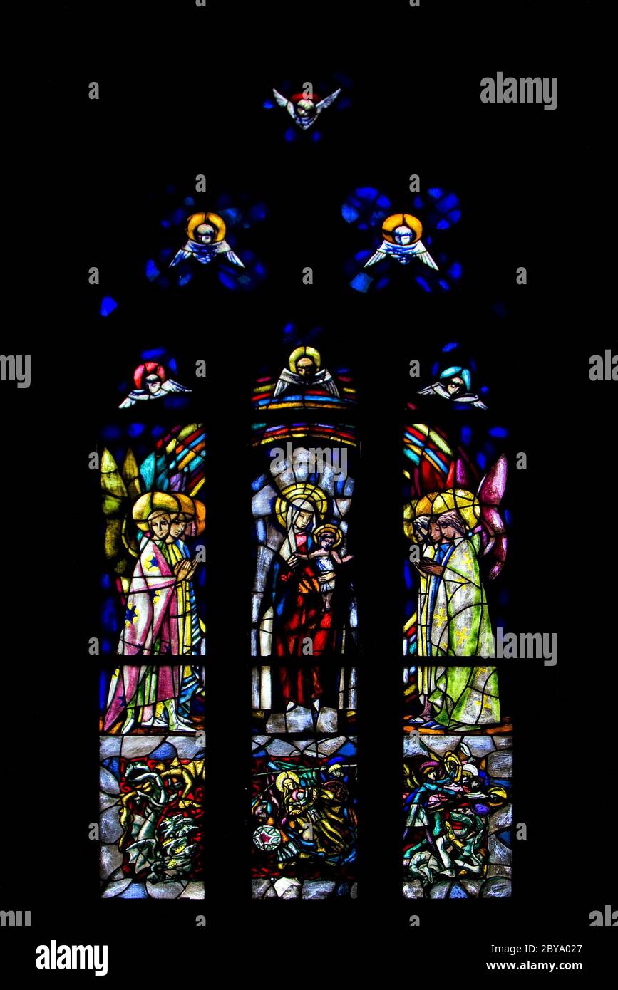 the colored rose window in naples Stock Photo - Alamy