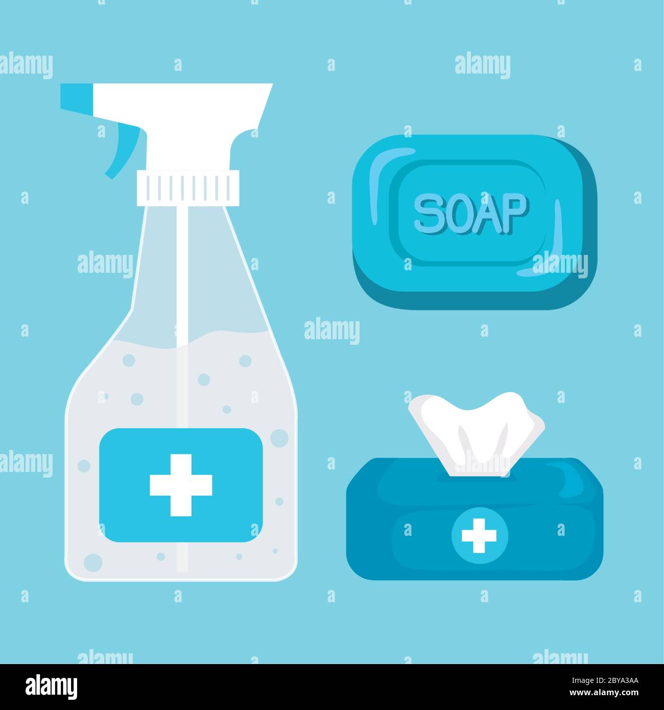 soap bar , bottle disinfectant and tissue box, prevent covid 19 Stock ...