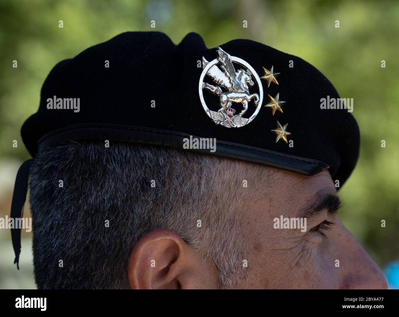 Portrait of Spanish soldier in service of control during Armed Forces ...