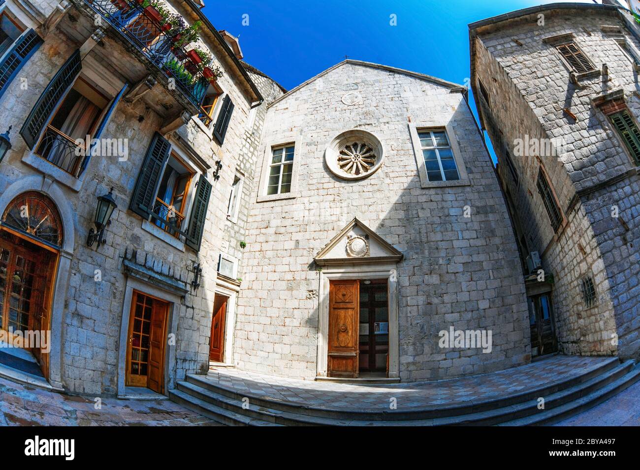 Fish-eye view of the old city on sky background Stock Photo - Alamy