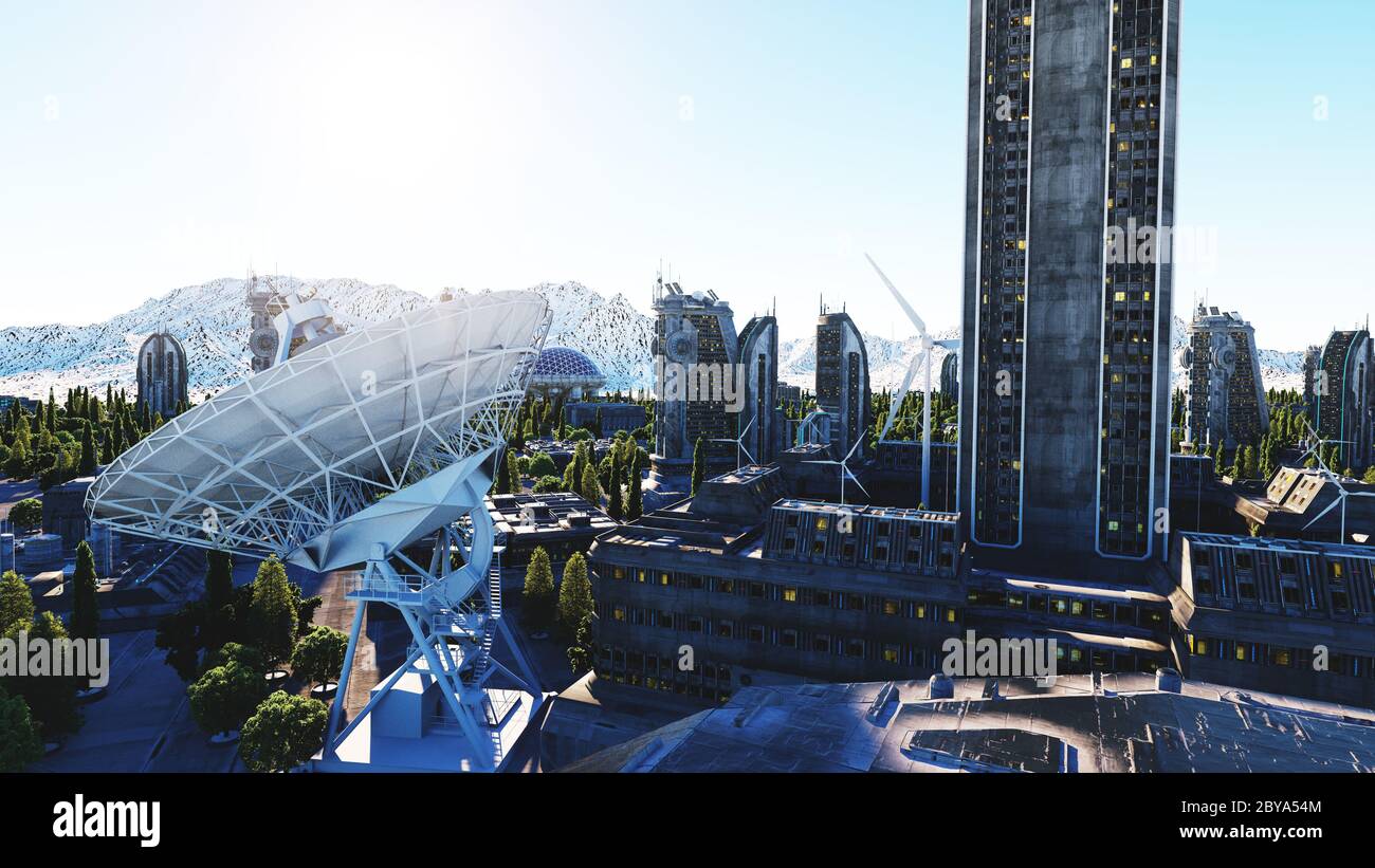 futuristic city, town. Architecture of the future. Aerial view. 3d ...