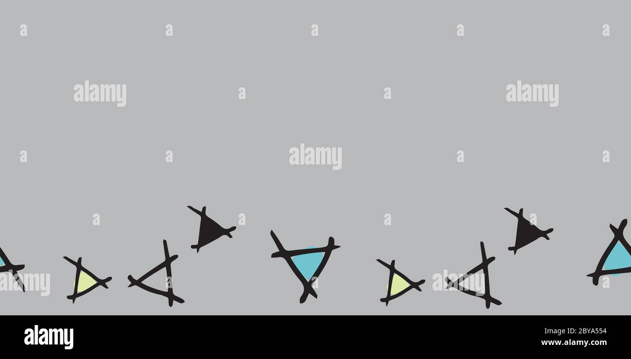 Row of bouncing Triangles border with gray background Hand drawn vector ...