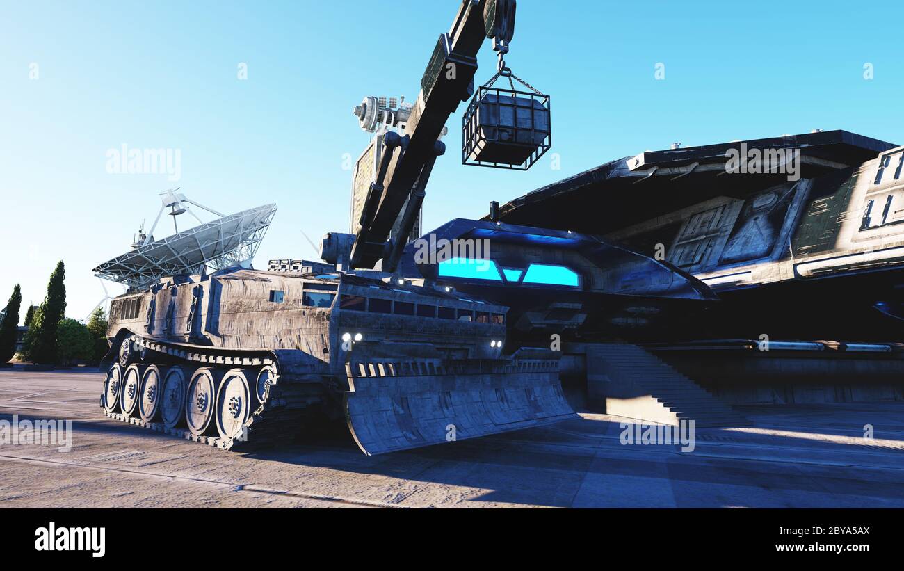 sci fi machine, vechicle in a futuristic city, town. The concept of the ...