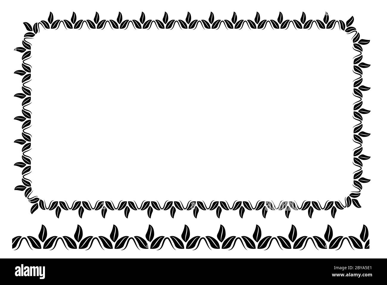 Vector Black Rounded Corner Rectangle Floral Frame, Isolated On White ...