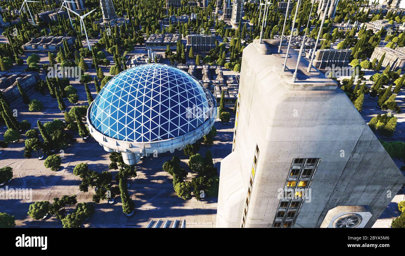 futuristic city, town. Architecture of the future. Aerial view. 3d ...