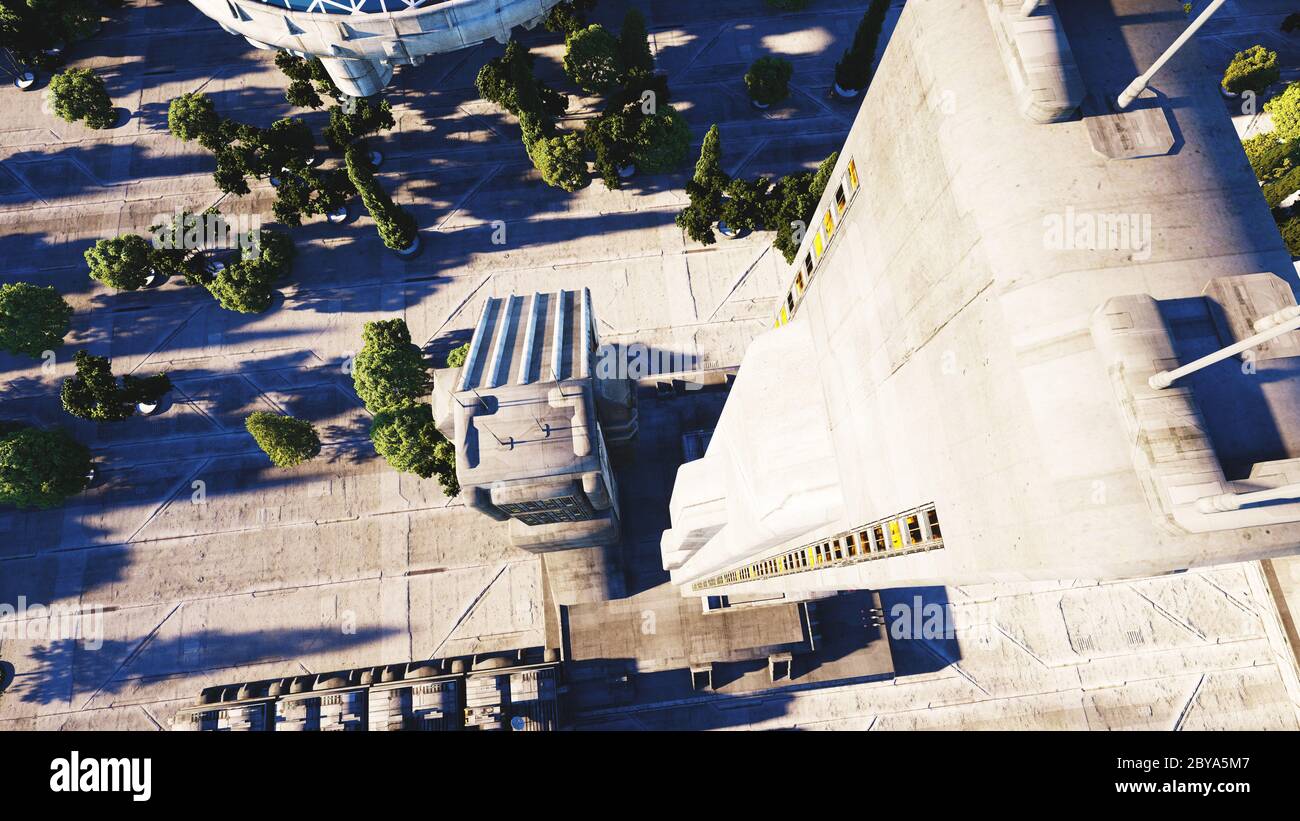 futuristic city, town. Architecture of the future. Aerial view. 3d ...