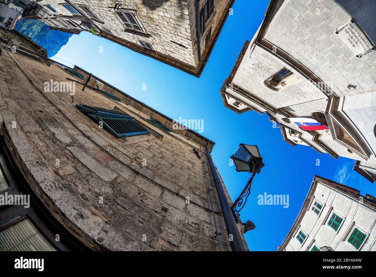 Fish-eye view of the old city on sky background Stock Photo - Alamy