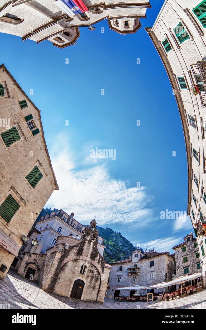 Fish-eye view of the old city on sky background Stock Photo - Alamy