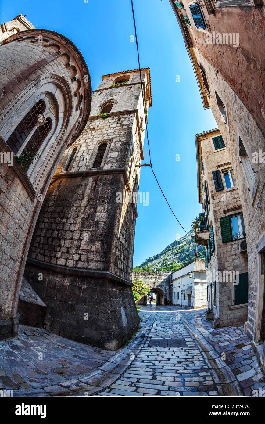 Fish-eye view of the old city on sky background Stock Photo - Alamy