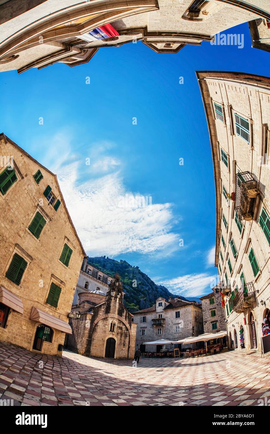 Fish-eye view of the old city on sky background Stock Photo - Alamy