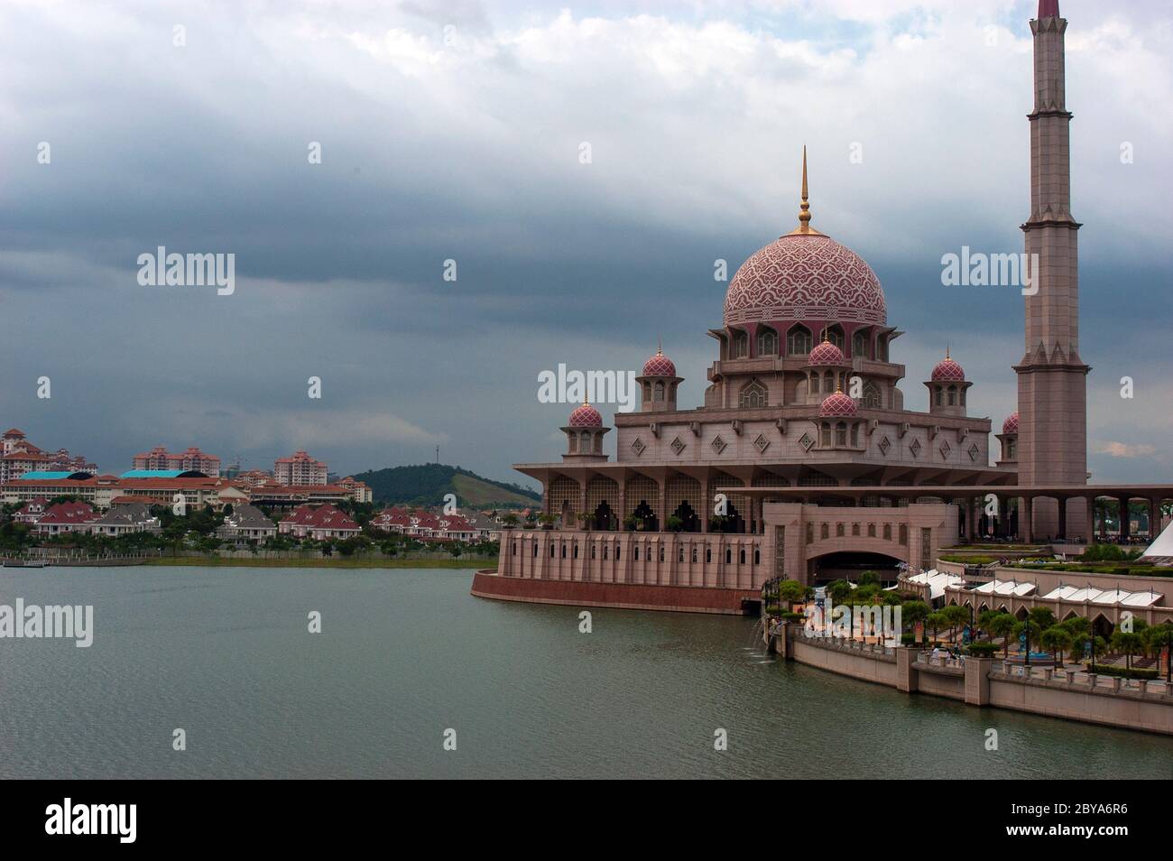 The decorated dome and minarets of the Masjid Putra, the Putra Mosque ...