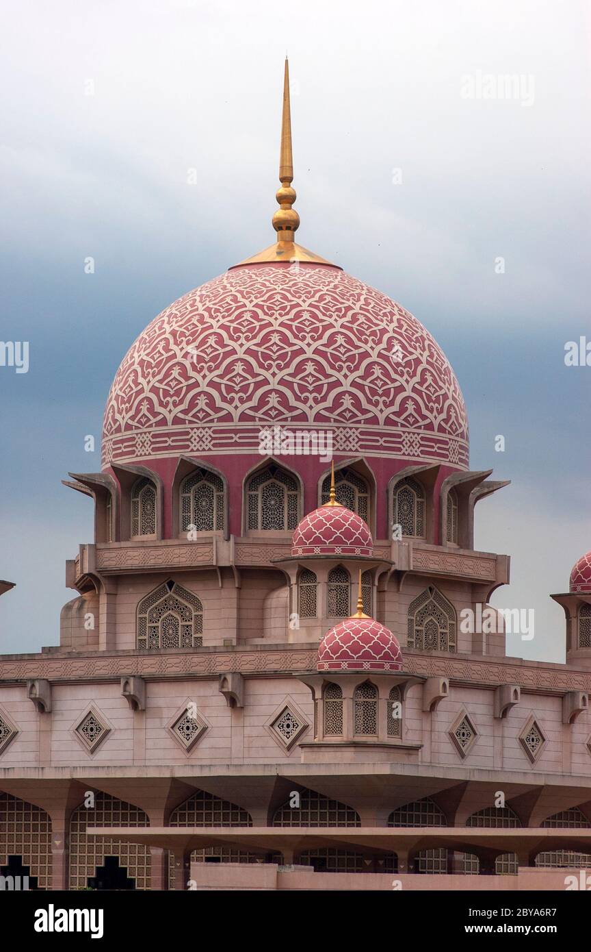 The decorated dome and minarets of the Masjid Putra, the Putra Mosque ...