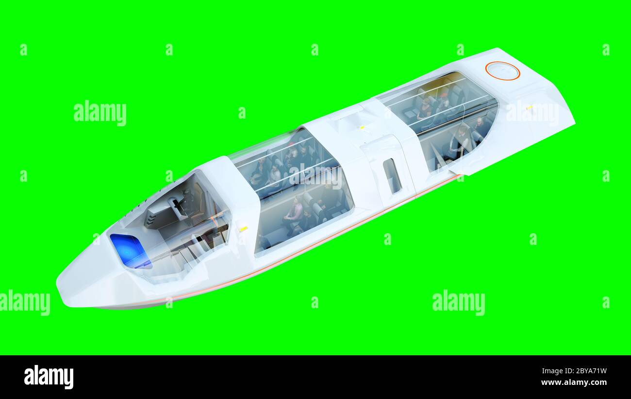 futuristic passenger flying bus. Transport of the future. 3d rendering ...