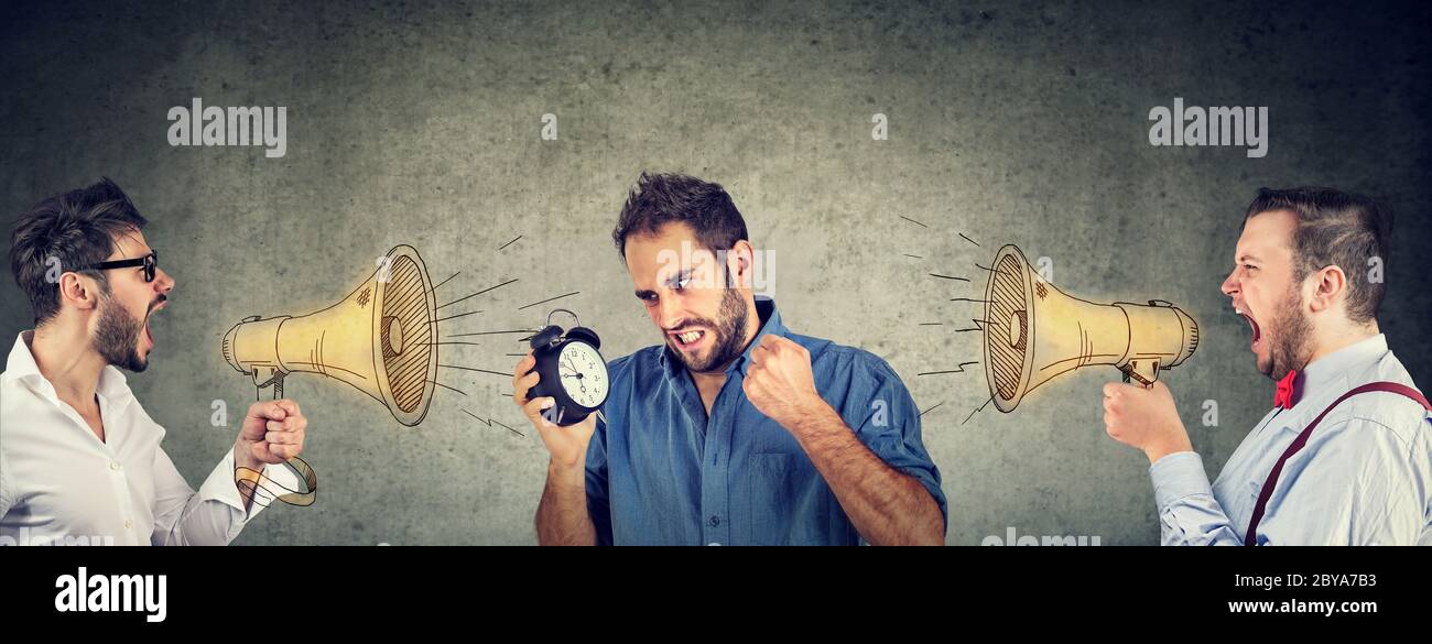 Angry man alarm clock in hi-res stock photography and images - Alamy
