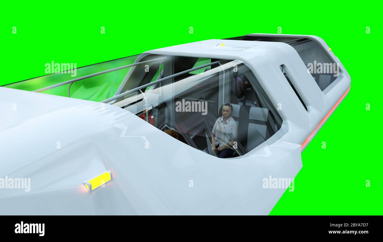 futuristic passenger flying bus. Transport of the future. 3d rendering ...