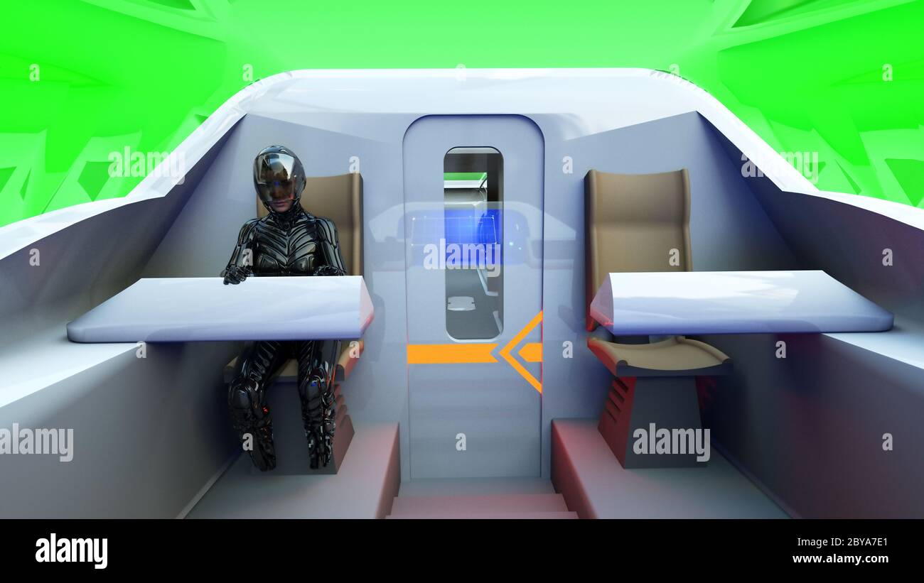 futuristic passenger flying bus. Transport of the future. 3d rendering ...