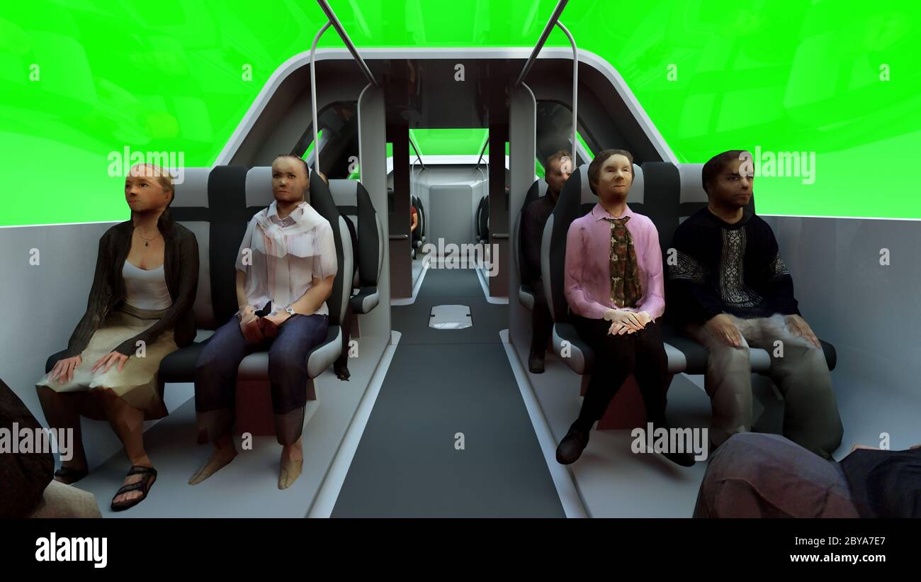 futuristic passenger flying bus. Transport of the future. 3d rendering ...