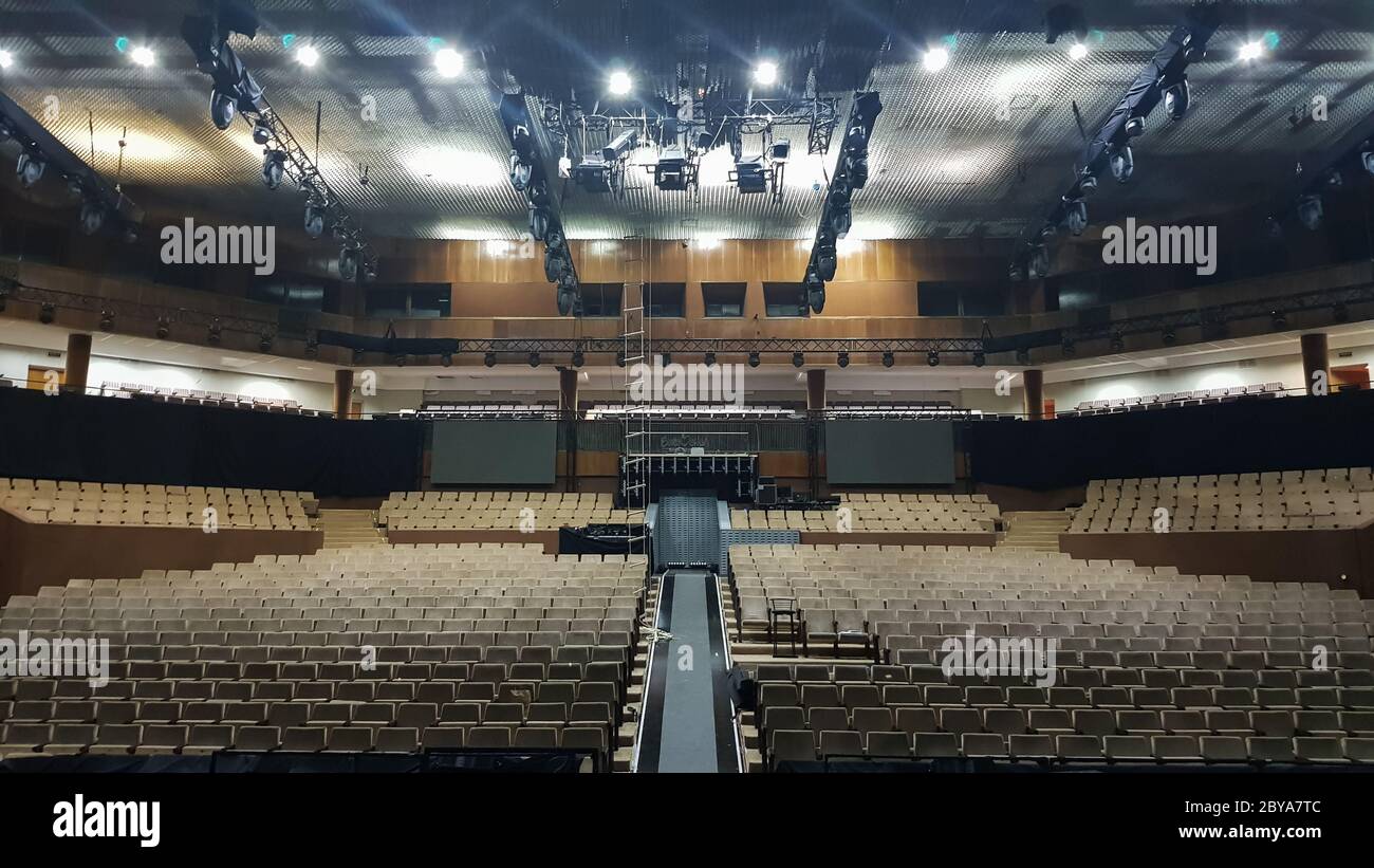 Ukraine, Kiev - June 9, 2020. Interior of an empty concert hall with ...