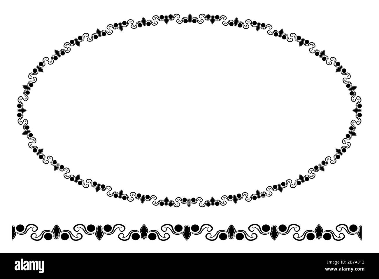 Vector Black Rounded Corner Oval Floral Frame, Isolated On White Stock ...